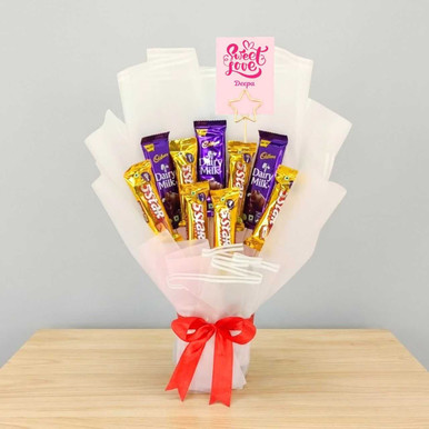 Cadbury Dairy Milk & 5 Star Chocolate Bouquet with Name Printed Card