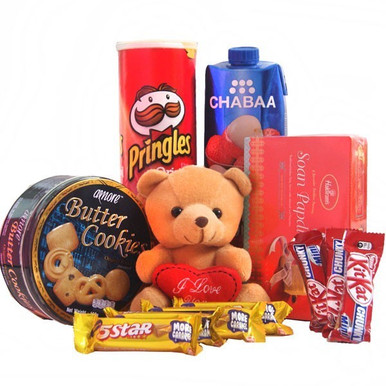 Teddy, Cookies, Juice, Chocolates & Pringles Occasions Gift to Nepal ...