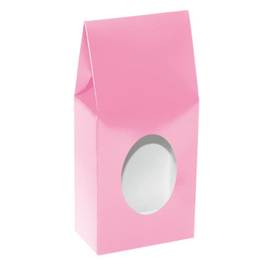 Pink Gable Box with Window Film, 2.5" x 1.75" x 7.5" - aspecialtybox.com
