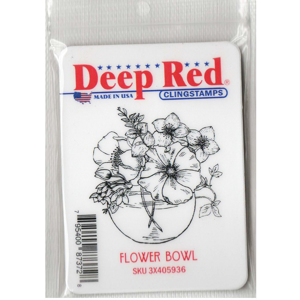 Deep Red Stamps Flower Bowl Rubber Cling Stamp