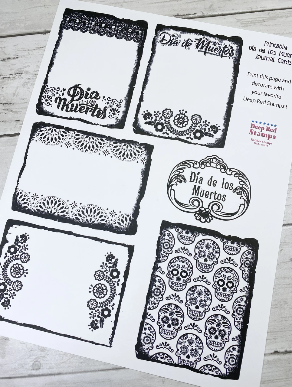Dia de los Muertos Journal Cards Printable - Deep Red Stamps