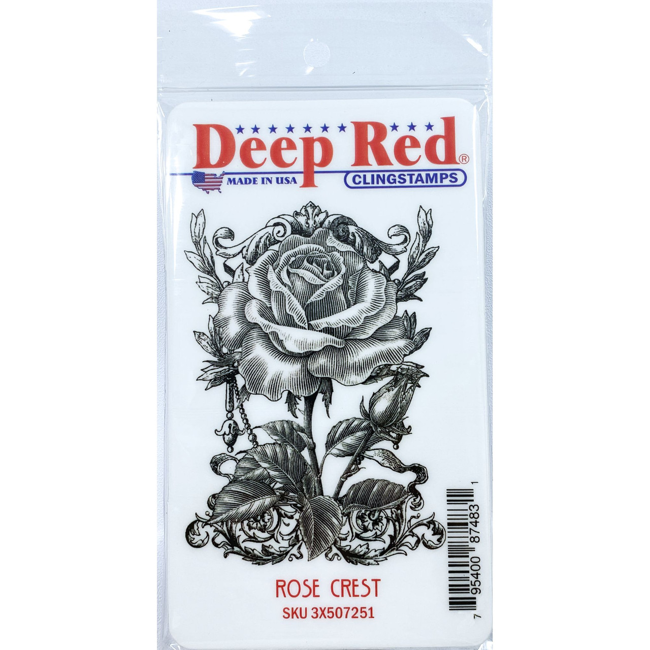 Rose Crest Rubber Cling Stamp - Deep Red Stamps