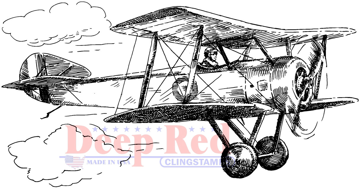 Vintage Biplane Rubber Cling Stamp
