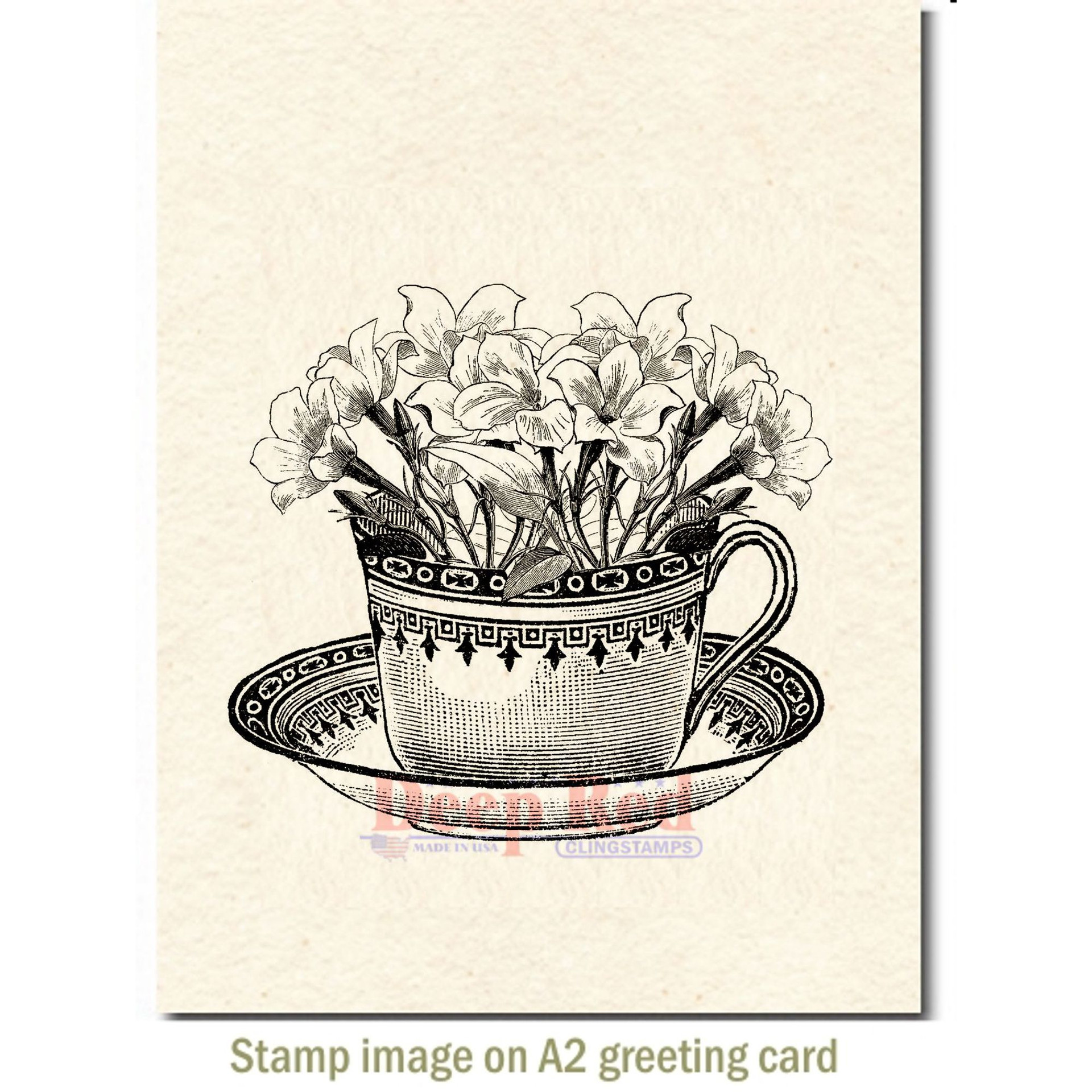 Deep Red Stamps Teacup Flowers Rubber Cling Stamp