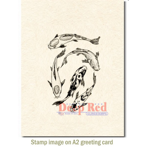 Deep Red Stamps Koi Swimming Rubber Cling Stamp