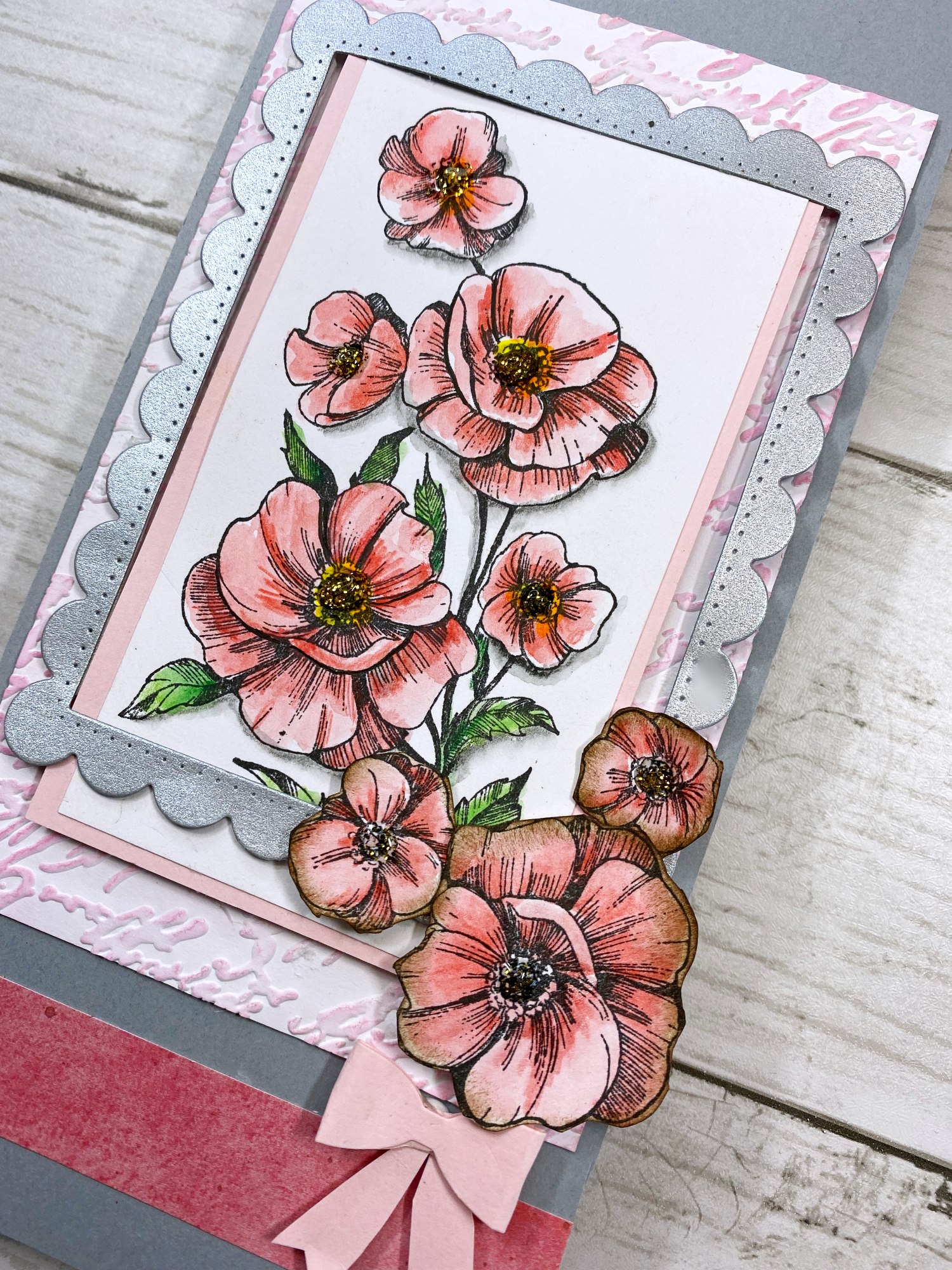 Pink Poppies Slimline Card & Upcycling a Cereal Box - Deep Red Stamps