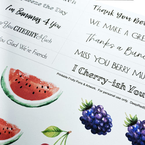 Fruity Puns & Artwork Printable Download - Deep Red Stamps