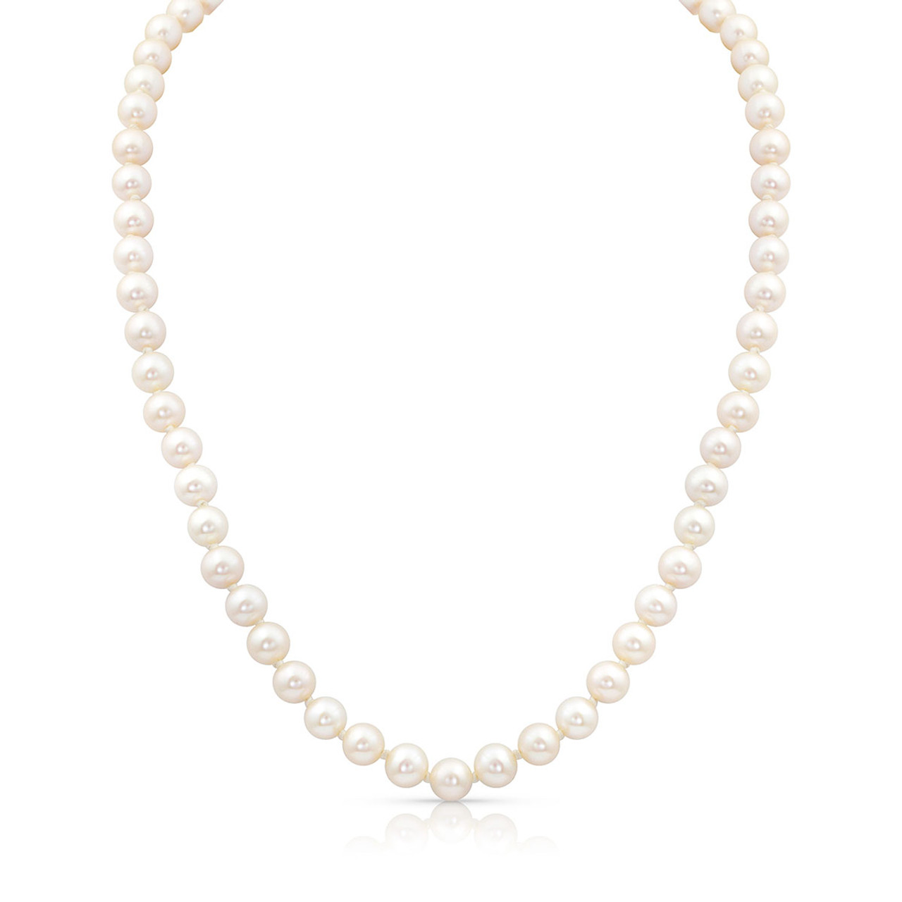 Kids Pearl Necklace w Silver Double Heart Clasp White 14
