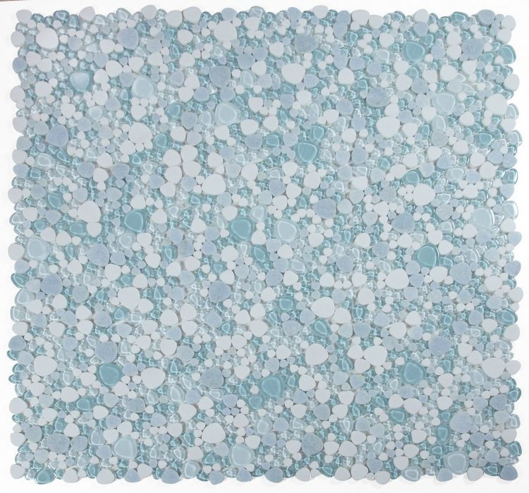 Sky NB4424 Glass and Stone Pebble Mosaic Tile | Blue & White