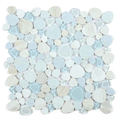 Marina NB4633 Glass & Stone Mosaic – Calacatta, Blue & White