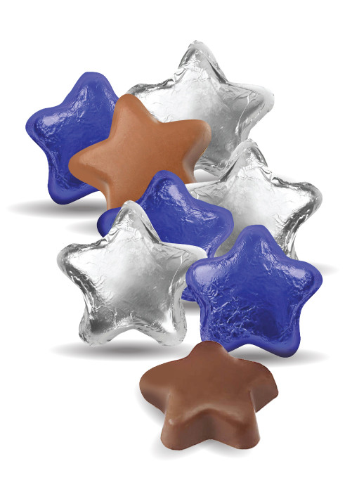 Bright Blue & Silver Solid Milk Chocolate Stars