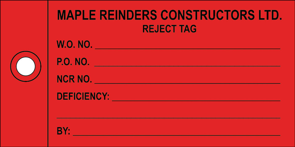 MR076 4.25"x2.125" Reject Tag (Pkg. 50)