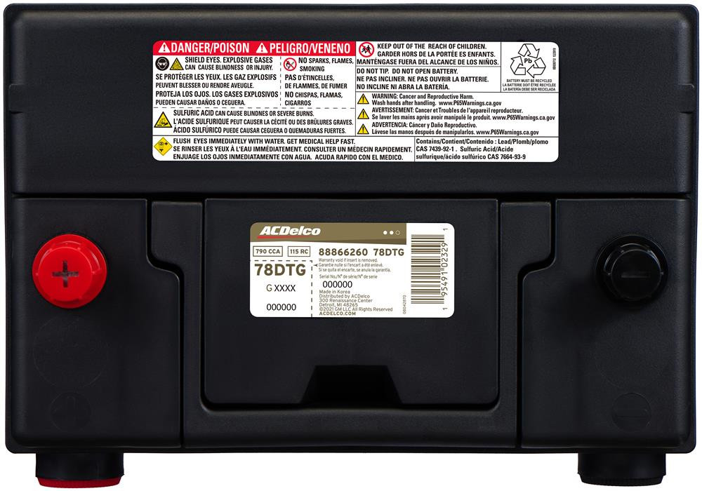 ACDelco Battery, BCI Group 78, 42 Month Warranty Dual Termin