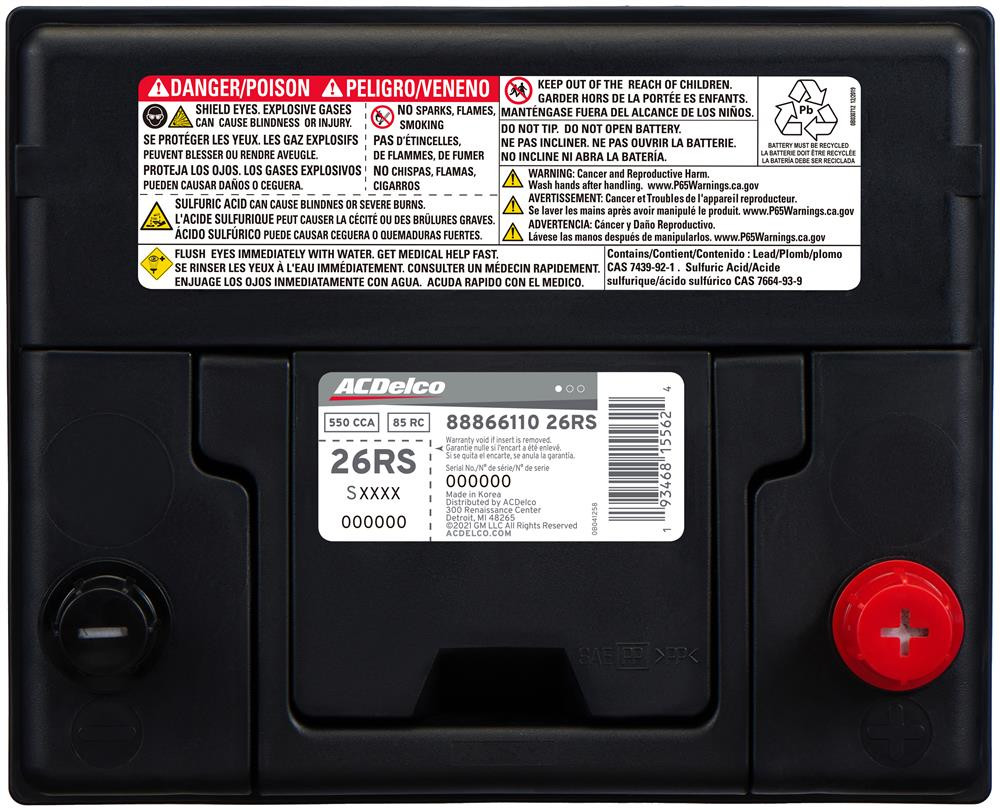 ACDelco Battery, BCI Group 26R, 18 Month Warranty, CCA 550