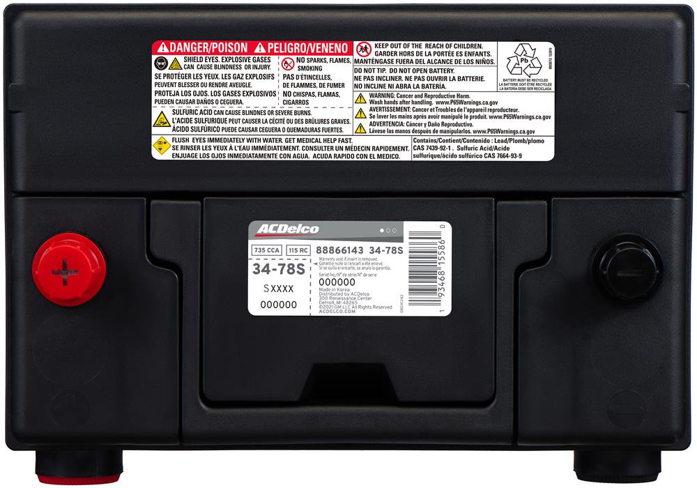 ACDelco Battery, BCI Group 78DT, 18 Month Warranty Dual Term