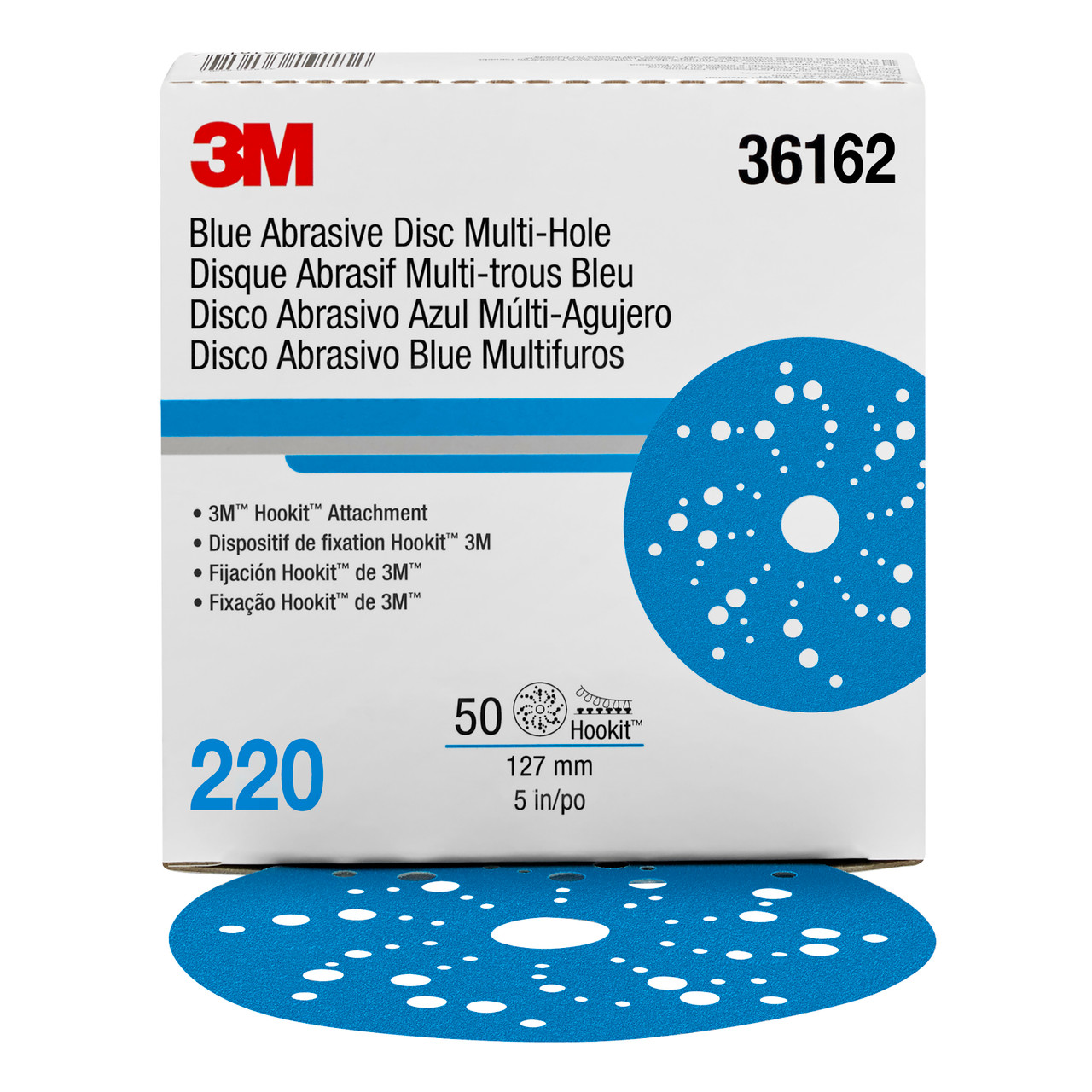 3M 5" Hookit Blue Abrasive Disc Multi-hole, 220 grade
