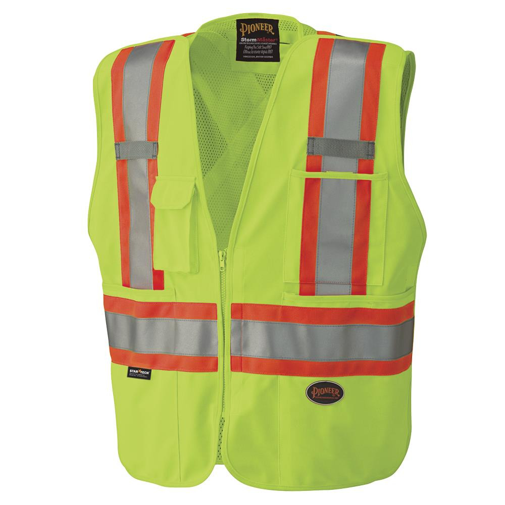 Pioneer Hi-Vis Tricot Poly Safety Vest - Mesh-Back - 5-pt Te