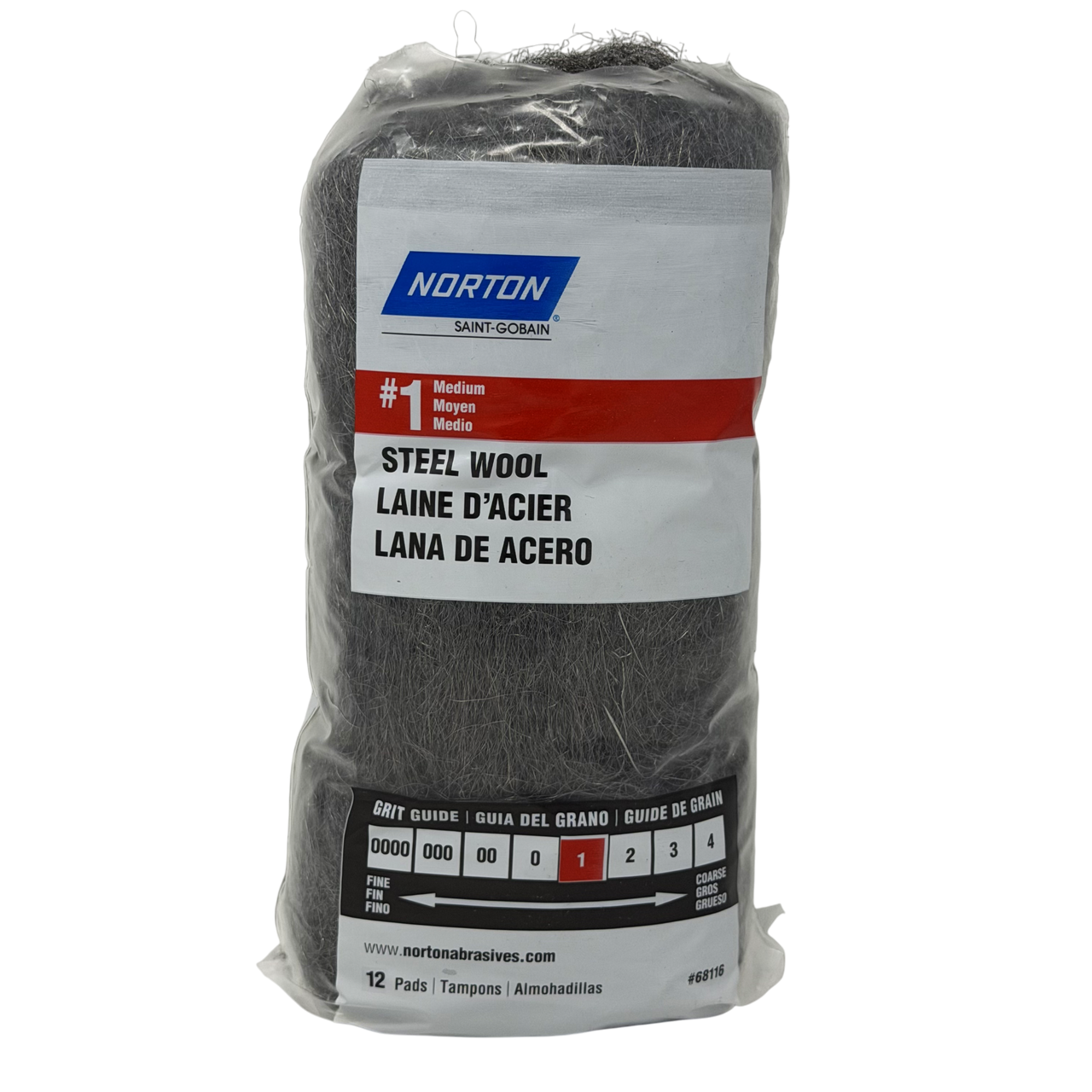 Norton Steel Wool, #1 Medium - 12 Pads