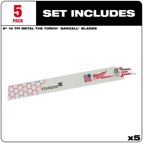 Milwaukee 9" 14 TPI TORCH SAWZALL Blade for Medium Metal - 5