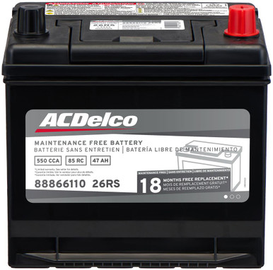 ACDelco Battery, BCI Group 26R, 18 Month Warranty, CCA 550