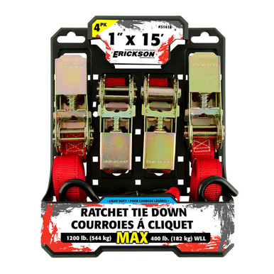 Erickson Straps & Tie Downs 4 Pk 1"X15' 1200 Lb Ratcheting T
