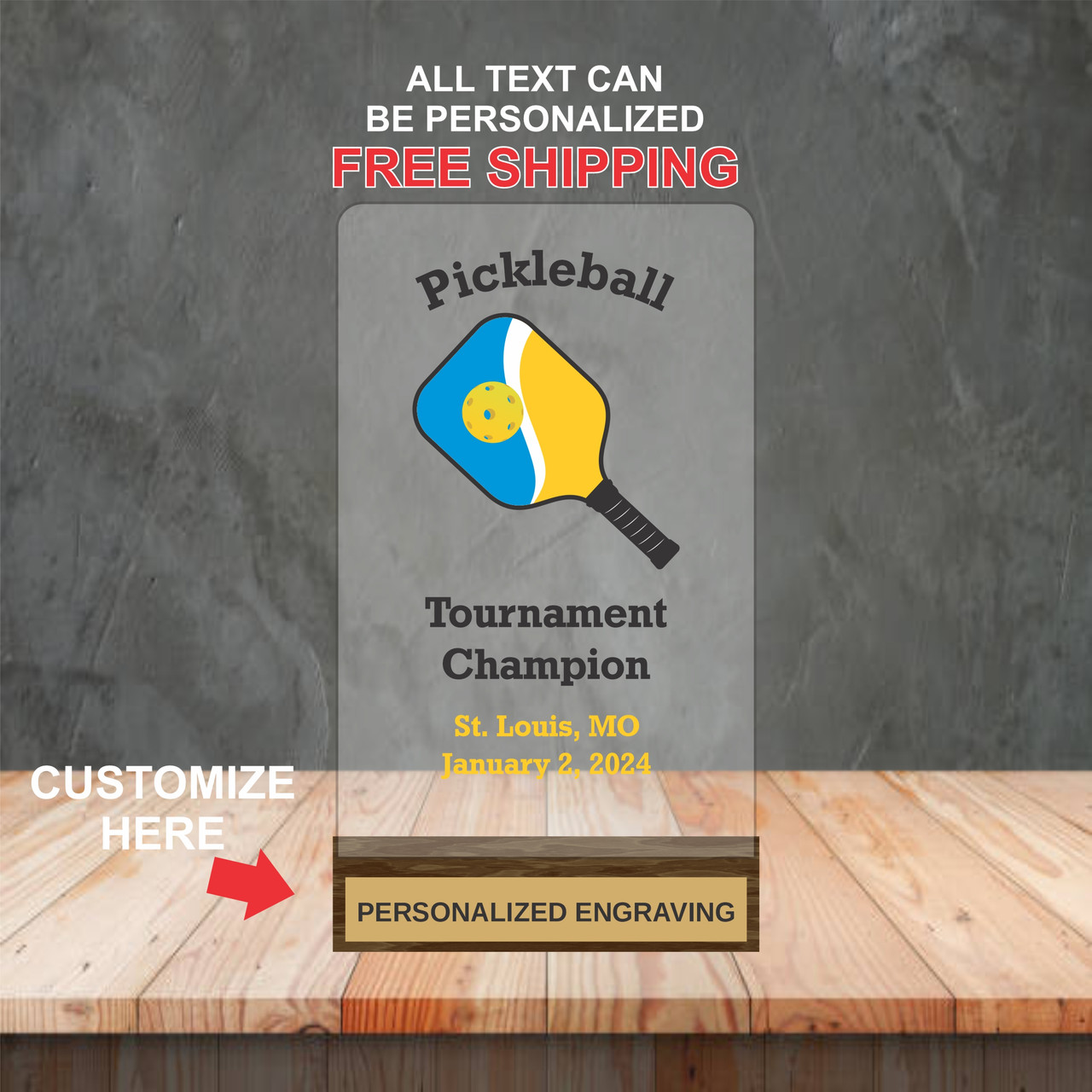 Pickleball Singles Acrylic Award | Trophy Outlet