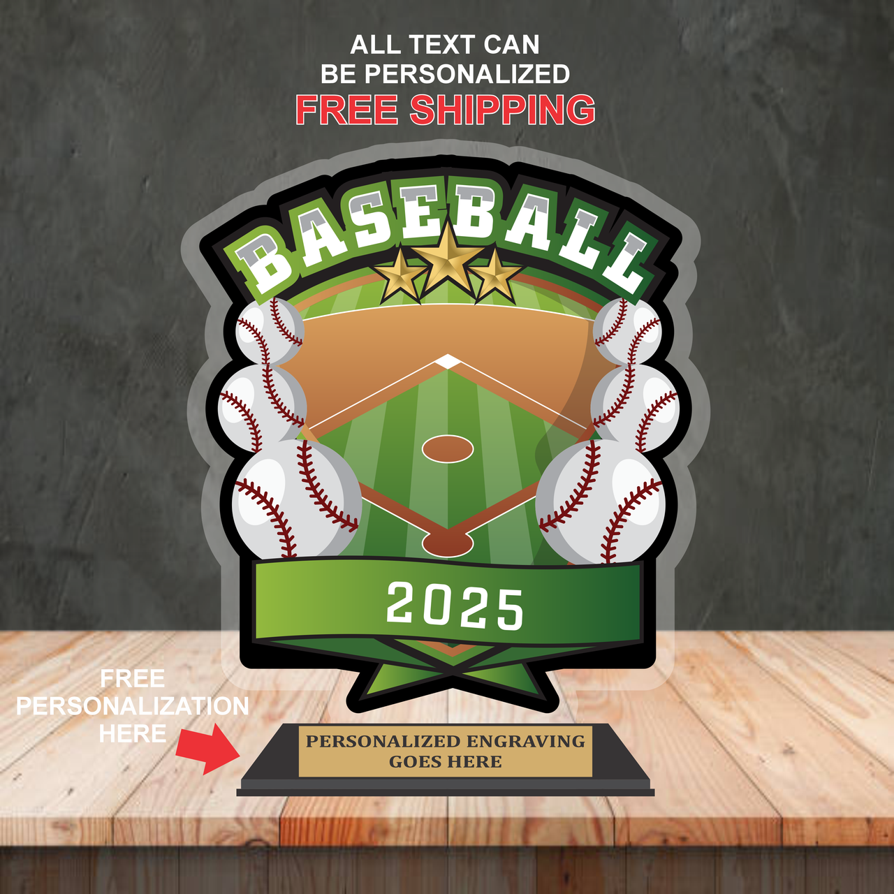Baseball Acrylic Trophy Award – Custom Engraved | Trophy Outlet