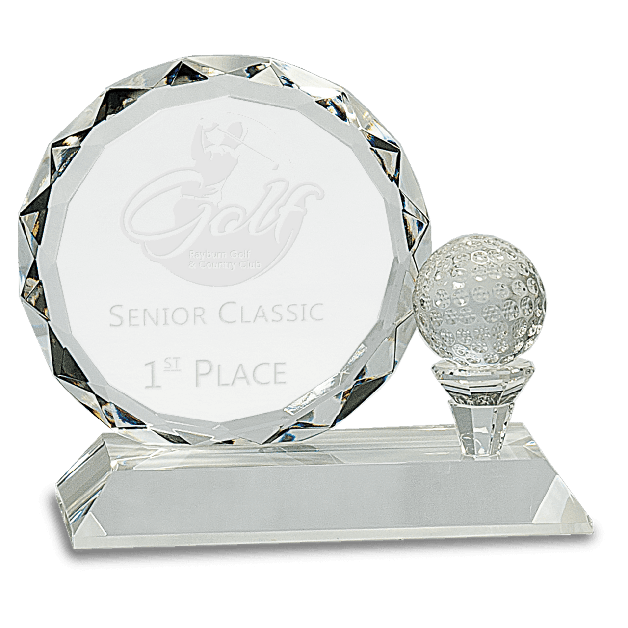 Round Facet Crystal with Golf Ball on Clear Pedestal Base ...