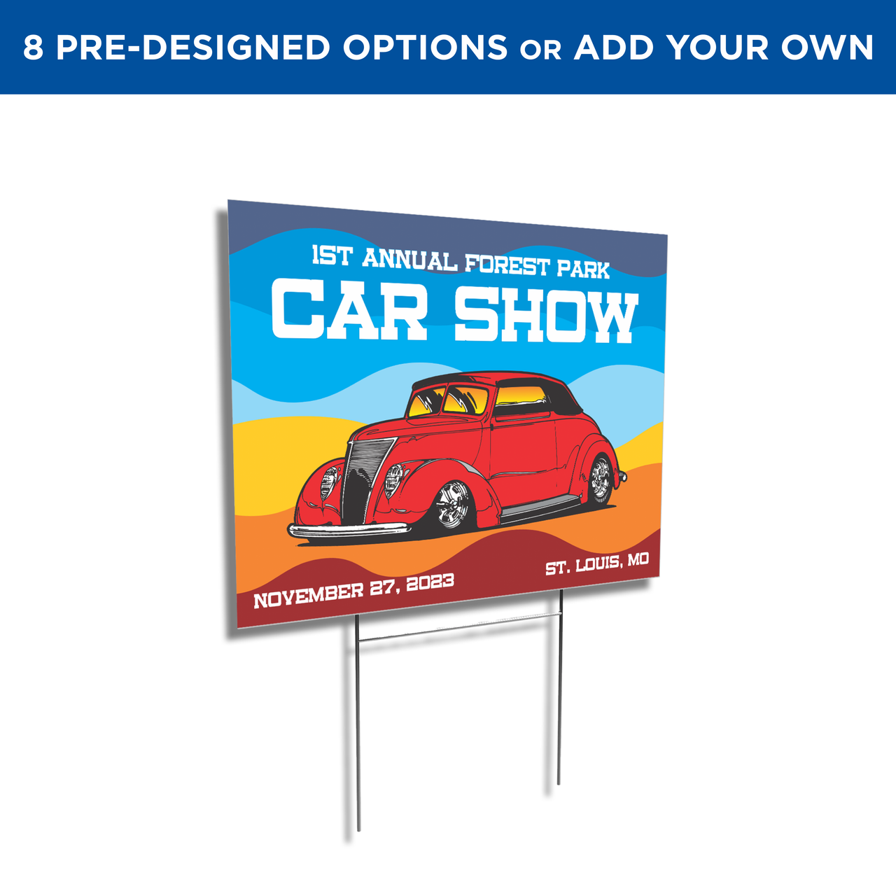 24x18 Car Show Yard Sign – Durable 4mm Plastic | Optional H-Stake