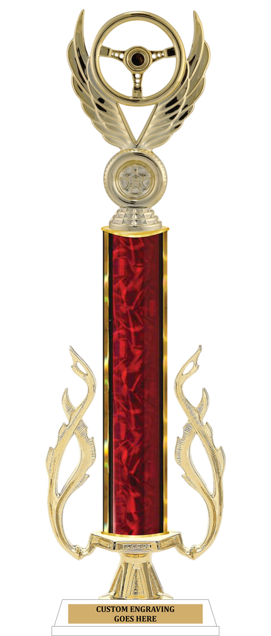 Customizable Single-Column Car Show Trophy with Riser