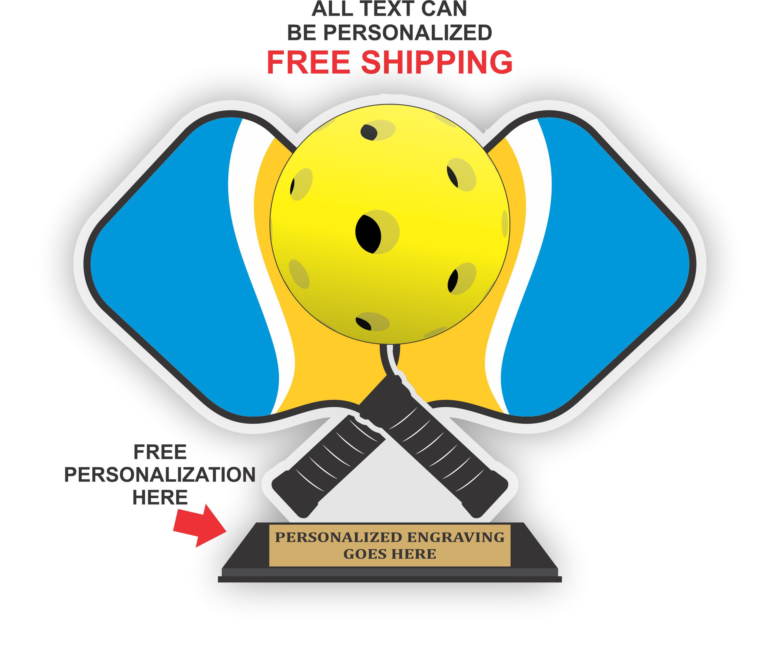 Pickleball Doubles Paddle Acrylic Award - Customizable Trophy