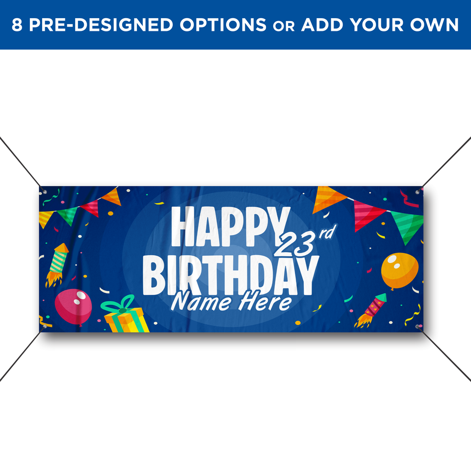 Happy Birthday Vinyl Banner – 8 Designs or Custom | Fast & Free ...