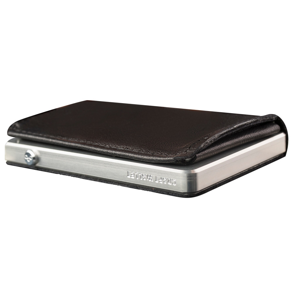 Craft Wallet 2.0 Black Leather Silver Aluminum for Men & Women - Adapt 2 Go
