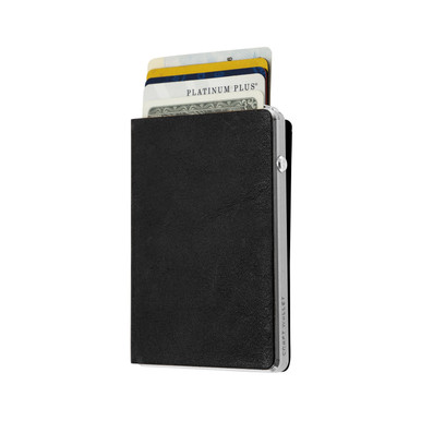 Craft Wallet 2.0 Black Leather Silver Aluminum for Men & Women - Adapt 2 Go