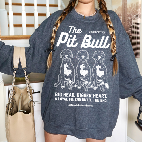THE PIT BULL Dark Heather Sweater | Dog Graphic Sweatshirt