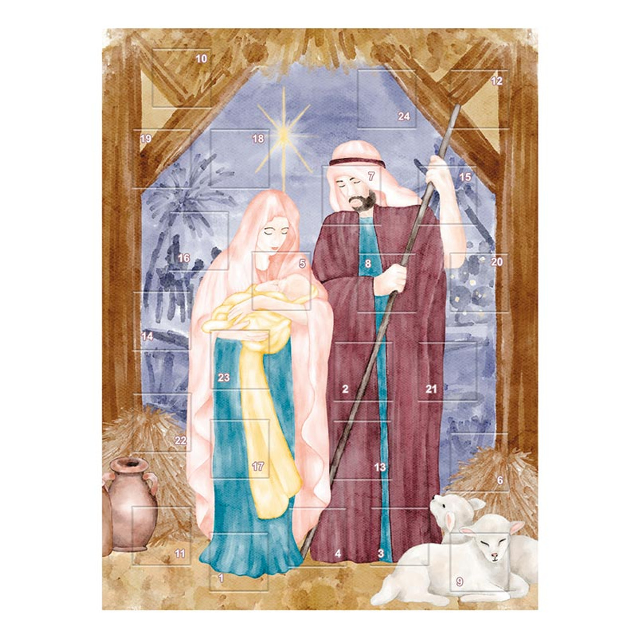 Watercolor Holy Family Advent Calendar - 12/pk