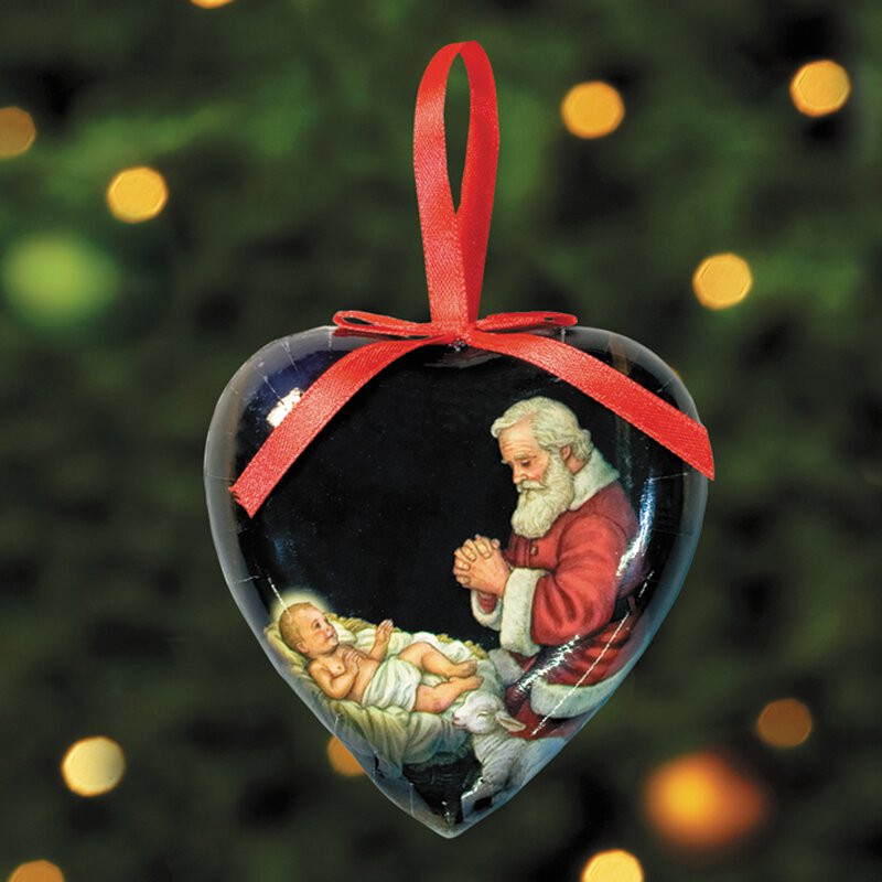 Adoring Santa Heart Shaped Ornament - [Consumer]Living Grace
