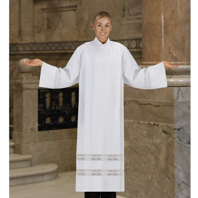 Women's Front Wrap Alb with Lace White, Medium