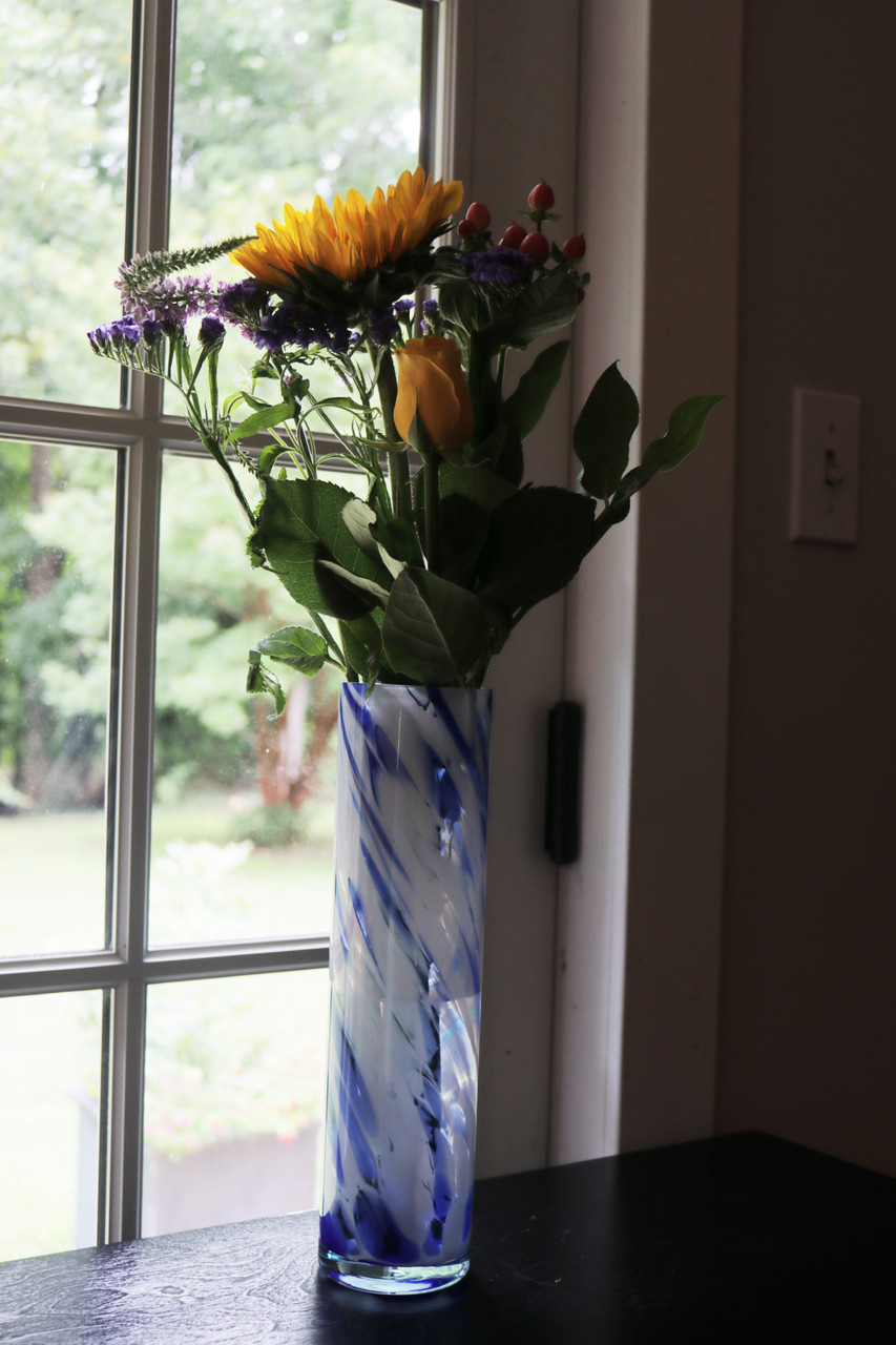 Blue Glass Vase Cylinder - Garden Artisans LLC