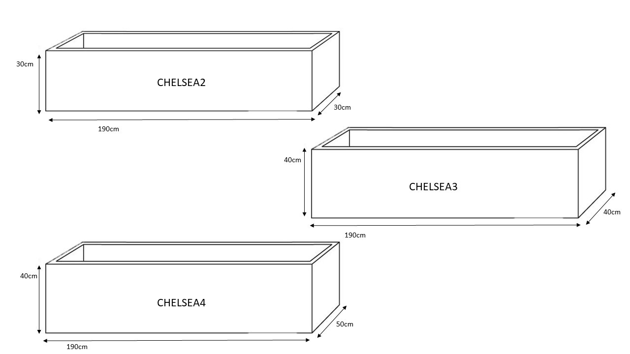 Chelsea Fiberglass Trough Planter - 75" long, 16" & 20" widths