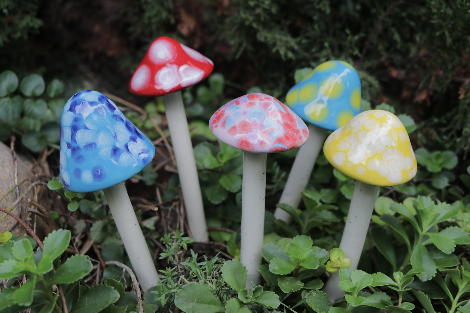 Mini Ceramic Mushrooms Set of 5