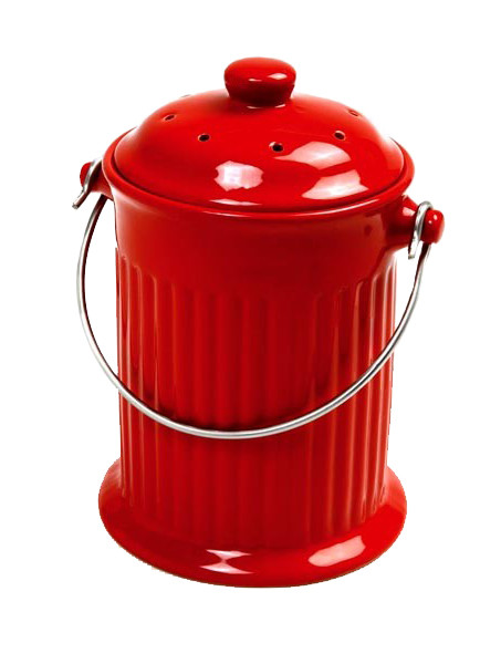 Ceramic Compost Pail Red - DripWorks