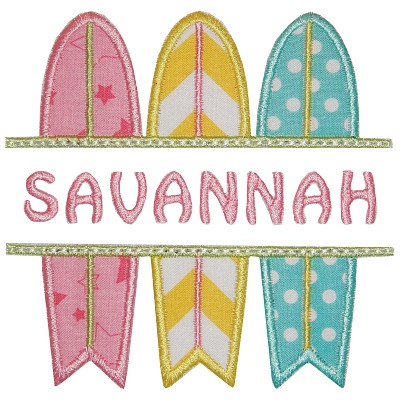 Surfboard Name Plate Embroidery Machine Design