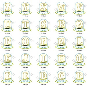 Space Ship Alphabet Embroidery Machine Design