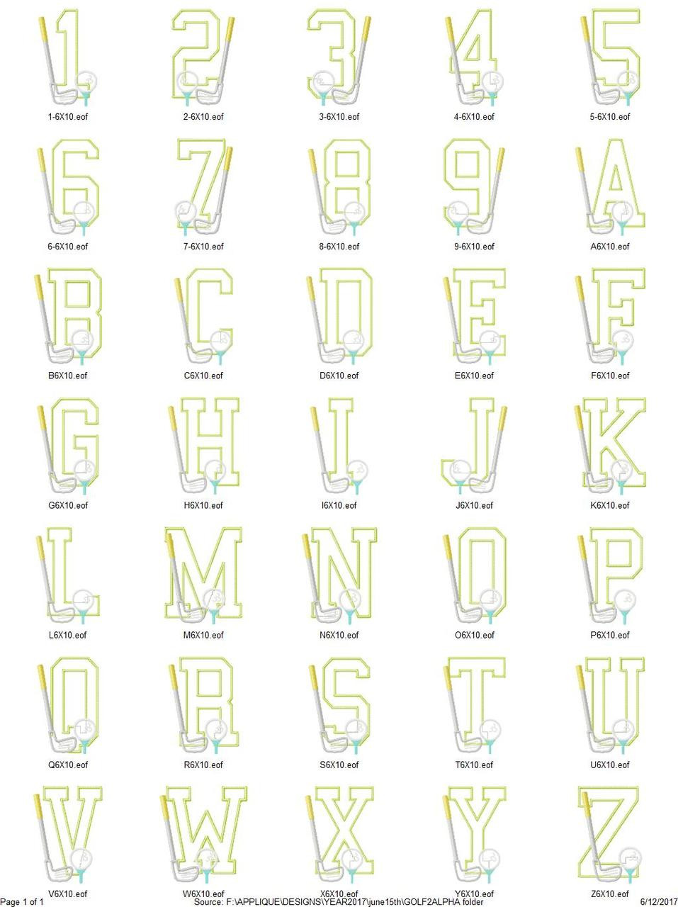 Golf Font Embroidery Machine Design