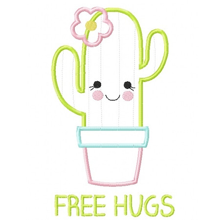 Free Hugs Cactus Embroidery Machine Design