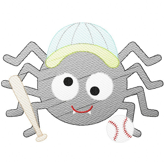 Baseball Spider Sketch Embroidery Embroidery Machine Design