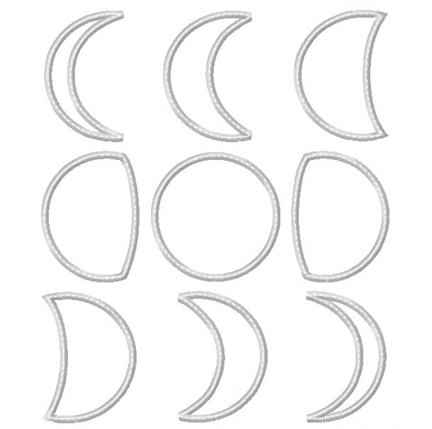 Moon Phases Satin and Zigzag Stitch Applique Embroidery Machine Design