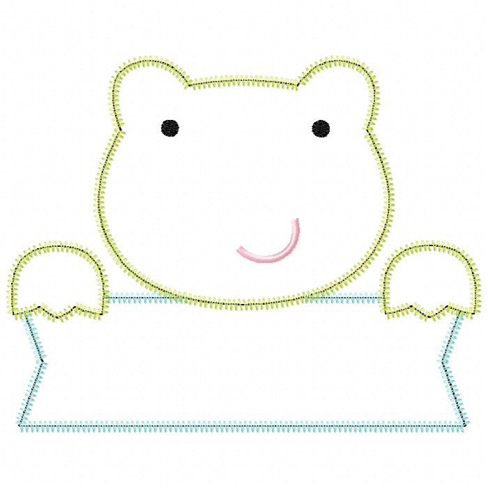 Frog Banner Satin and ZigZag Stitch Embroidery Machine Design