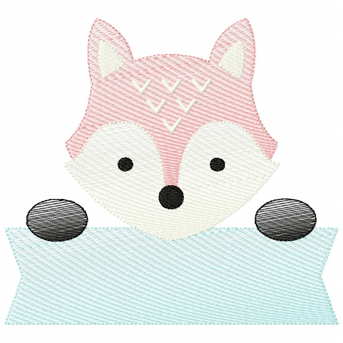 Fox Banner Sketch Filled Stitch Embroidery Machine Design